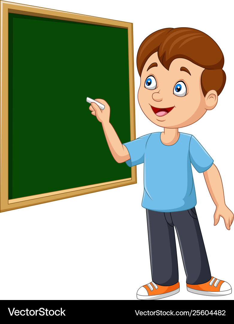 Cartoon schoolboy writing on blackboard Royalty Free Vector