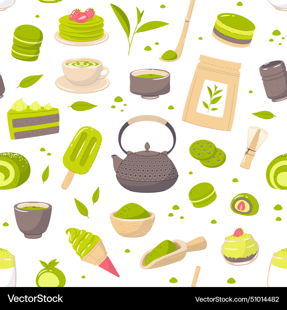 Green matcha desserts seamless pattern japanese Vector Image