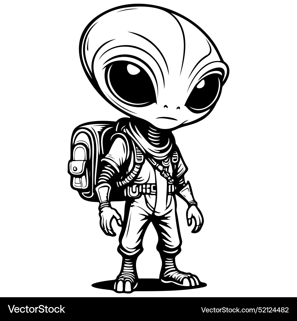 Ink cartoon alien isolated hand drawn line Vector Image