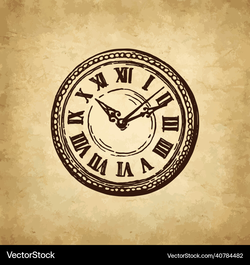 Ink sketch of clock face Royalty Free Vector Image