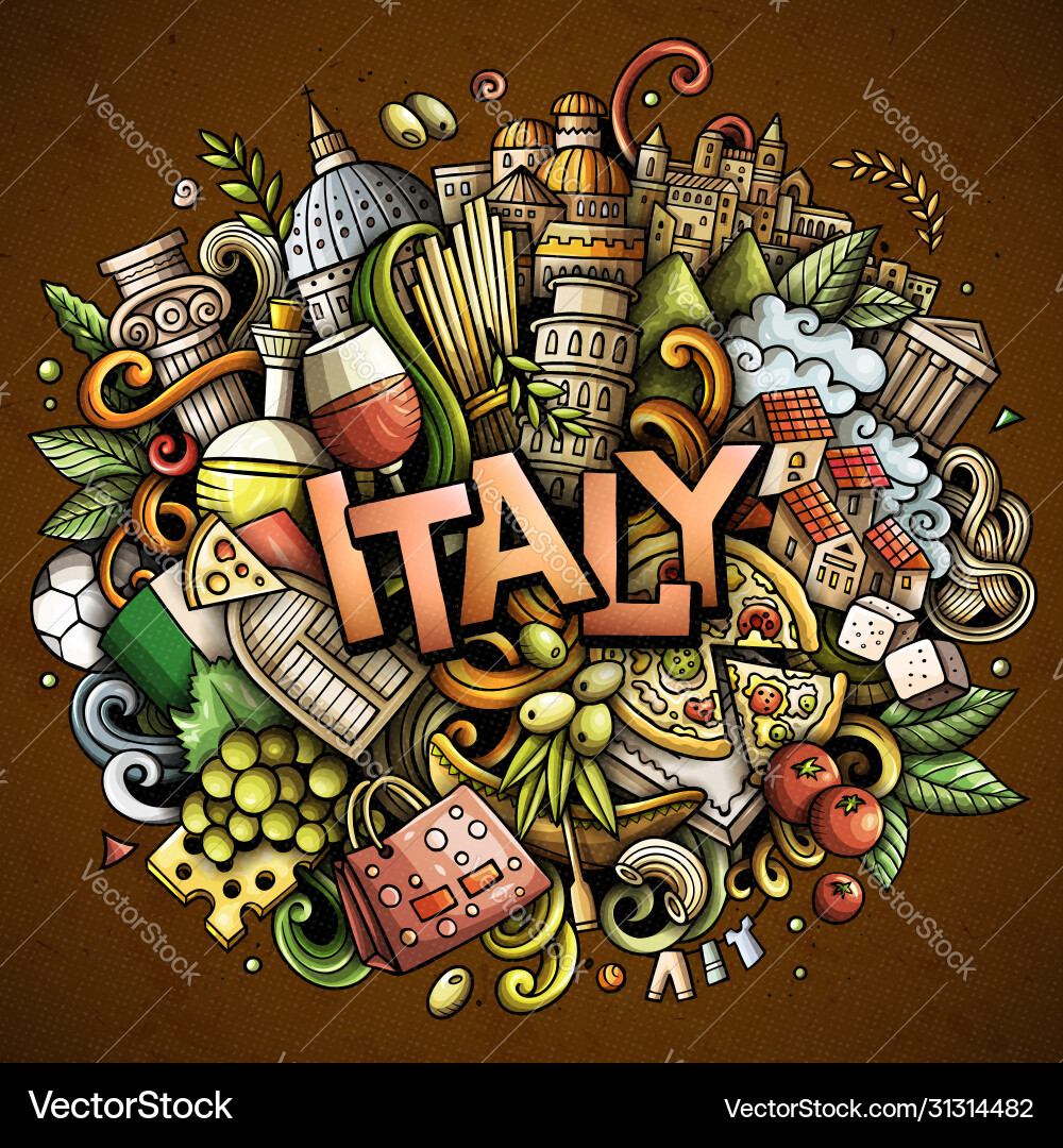 Italy hand drawn cartoon doodles Royalty Free Vector Image