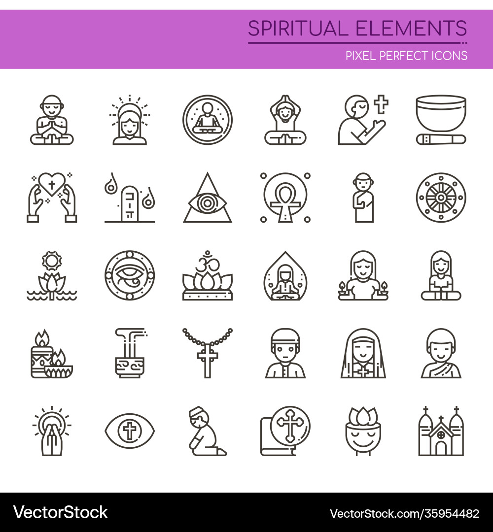 Spiritual elements thin line and pixel perfect Vector Image
