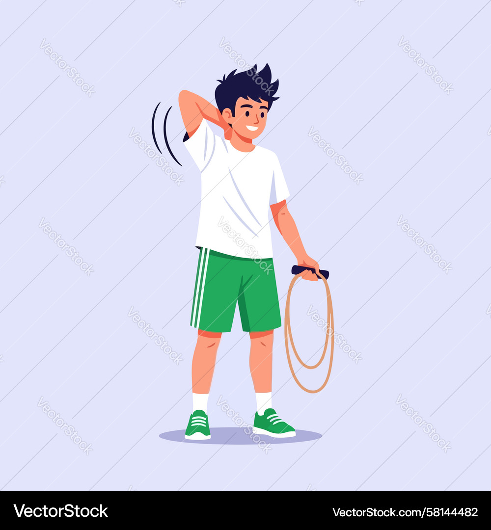 Young Man Stretching with Jump Rope Royalty Free Vector