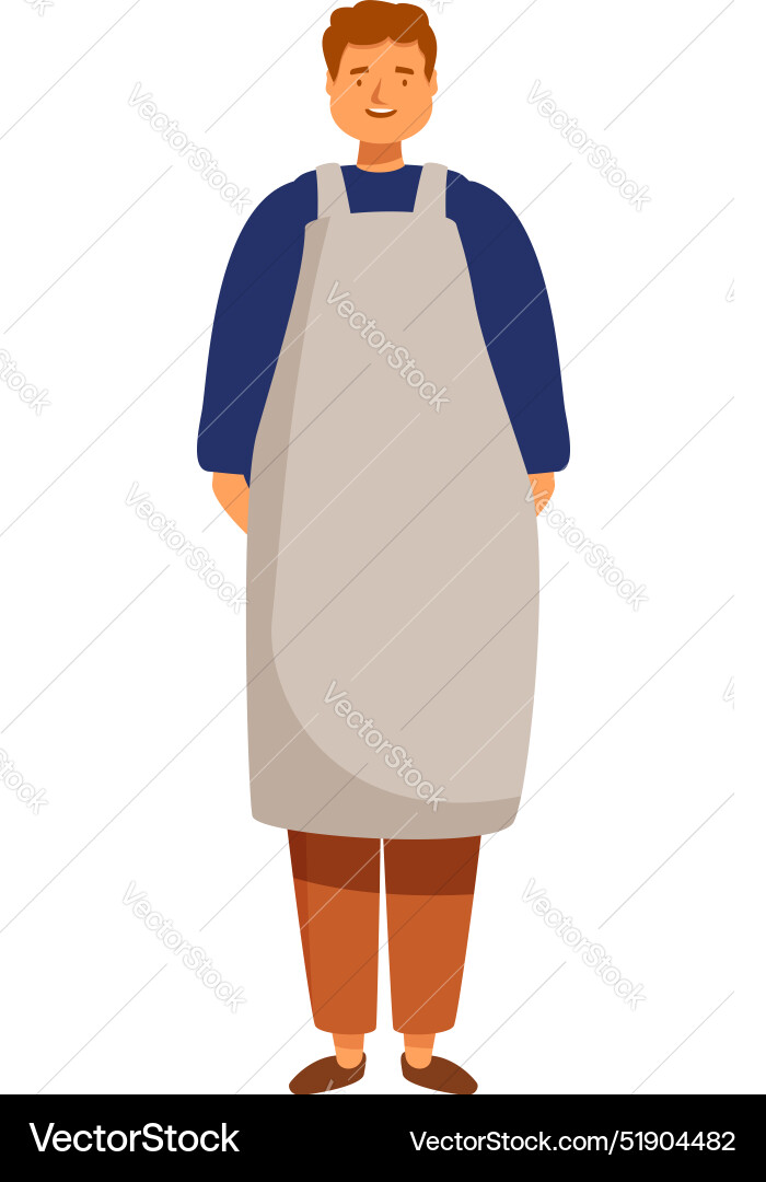 Young man wearing apron is standing and smiling Vector Image