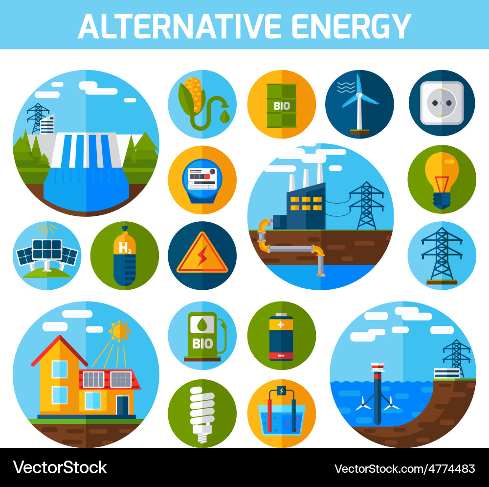 Energy Icons - Solar, Wind, Water Royalty Free Vector Image