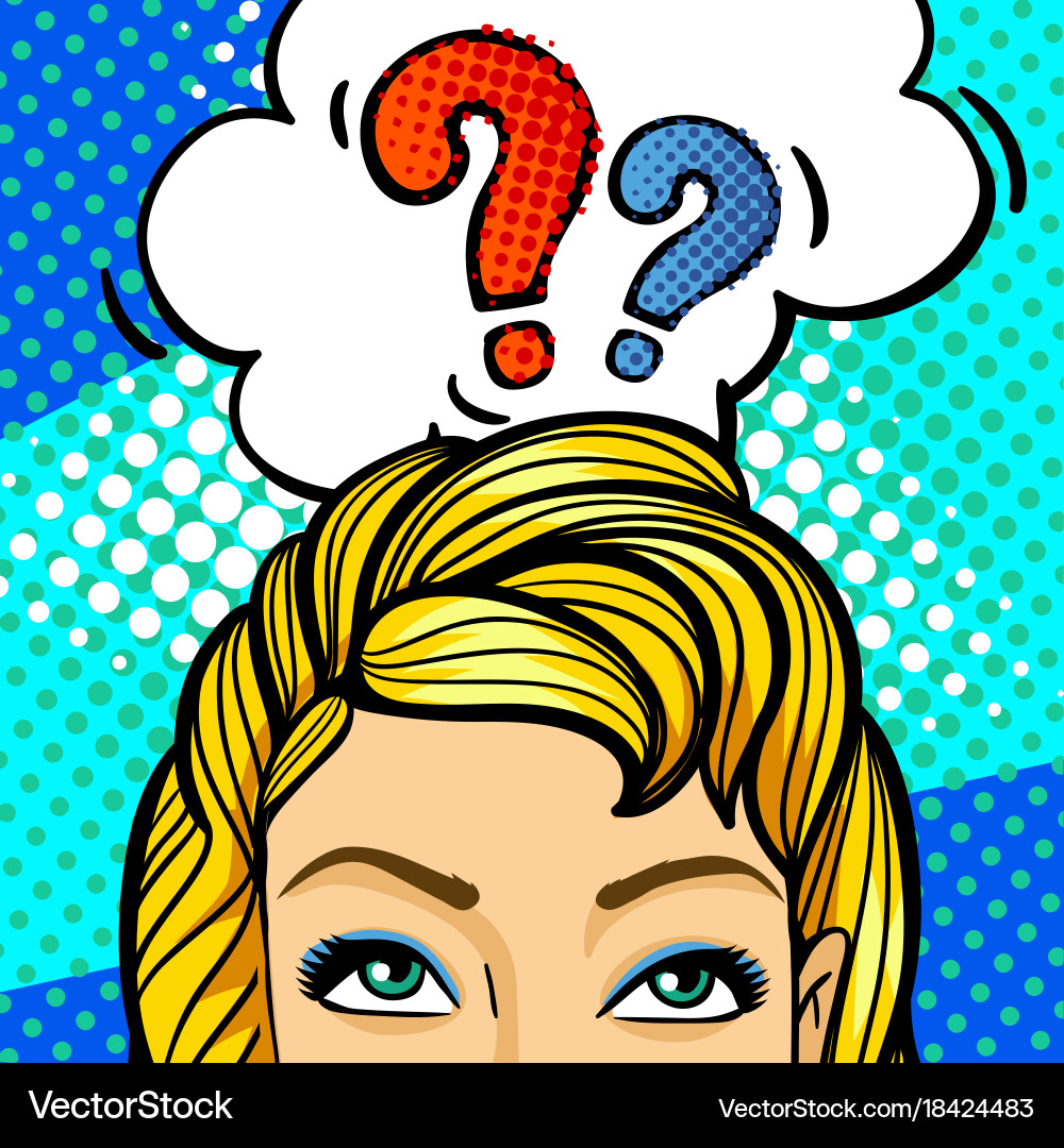 Question sing woman face in pop art style Vector Image