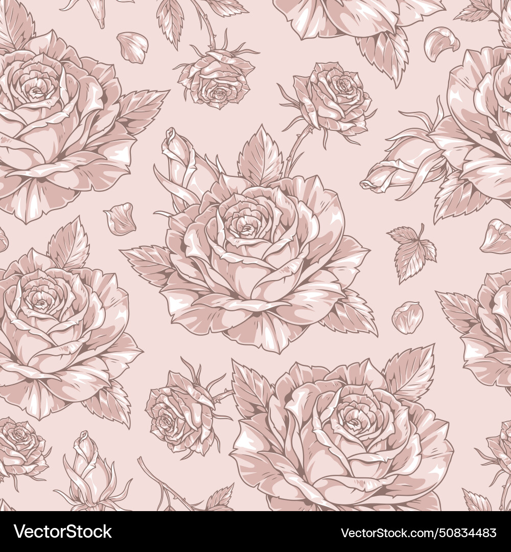 Rose buds monochrome seamless pattern Royalty Free Vector