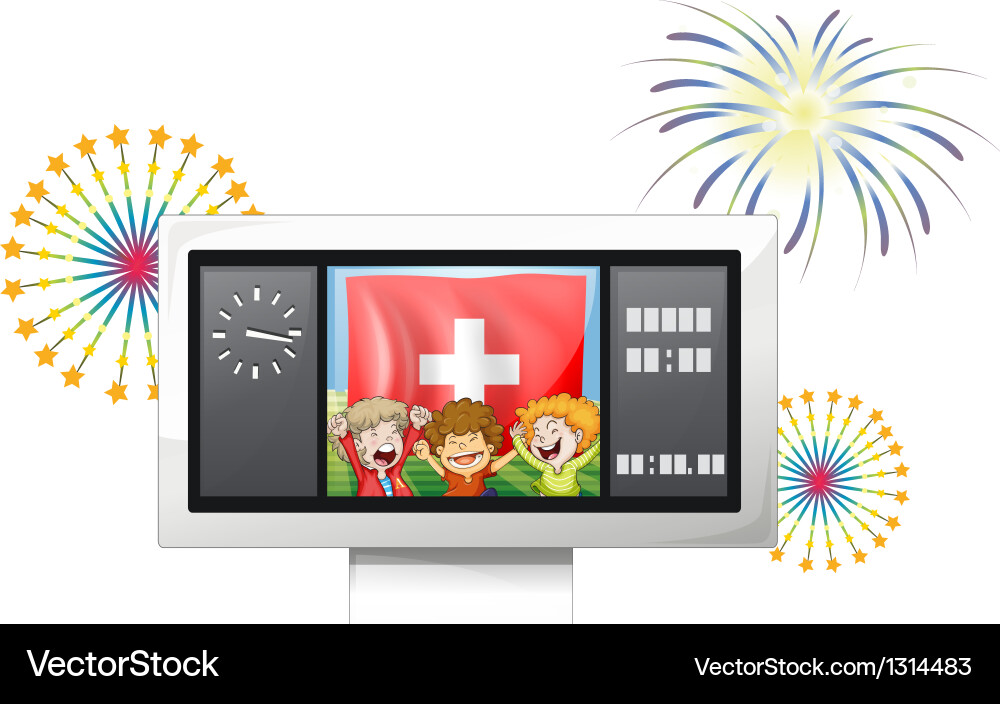 Three kids inside the scoreboard Royalty Free Vector Image