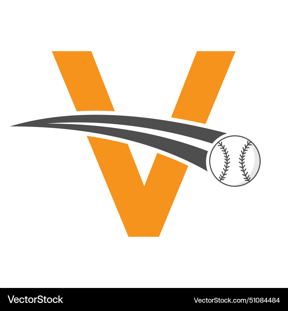 Baseball logo on letter v concept with moving Vector Image