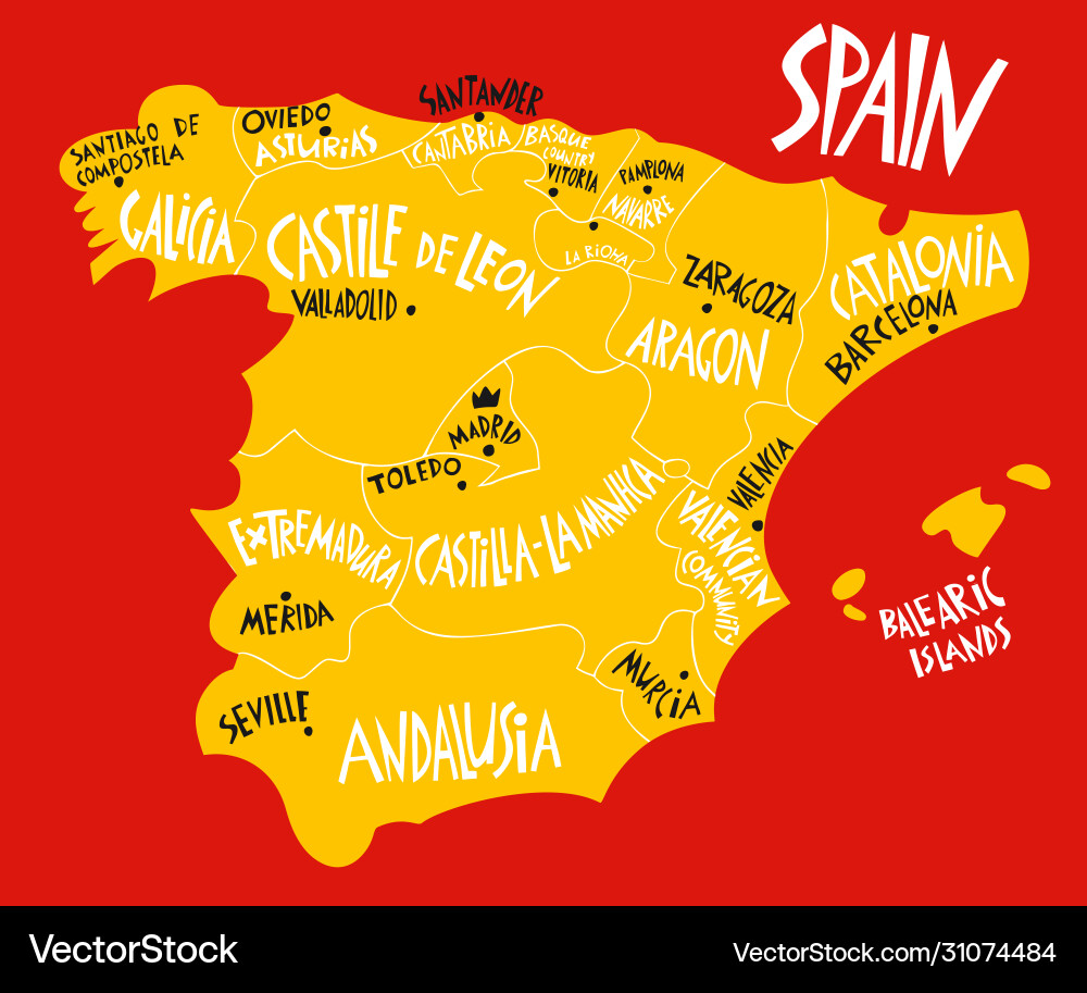 Hand drawn stylized map spain kingdom travel Vector Image