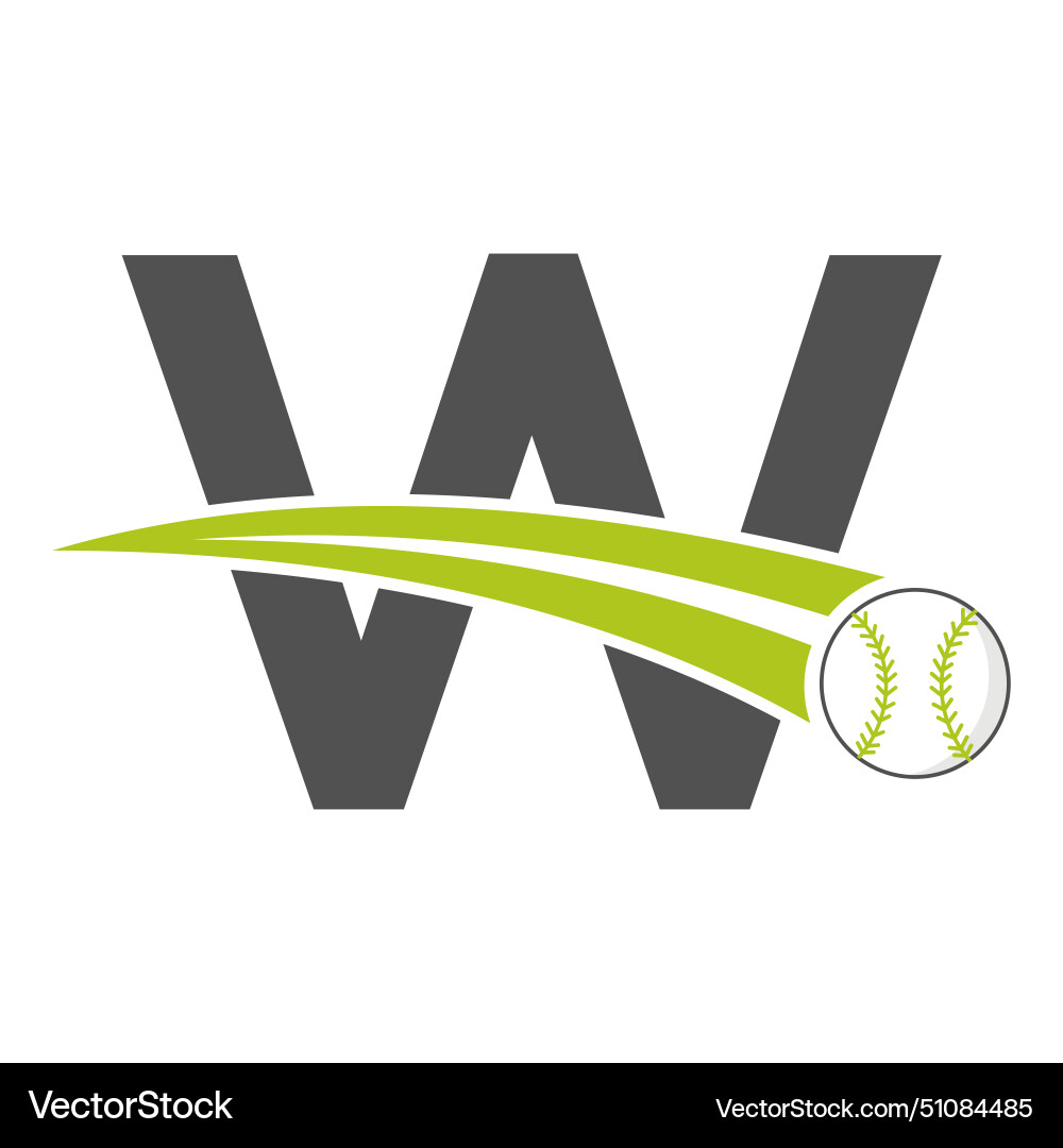 Baseball logo on letter w concept with moving Vector Image
