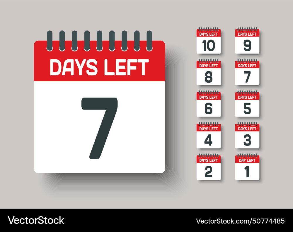 Countdown daily page calendar icon - 7 days left Vector Image