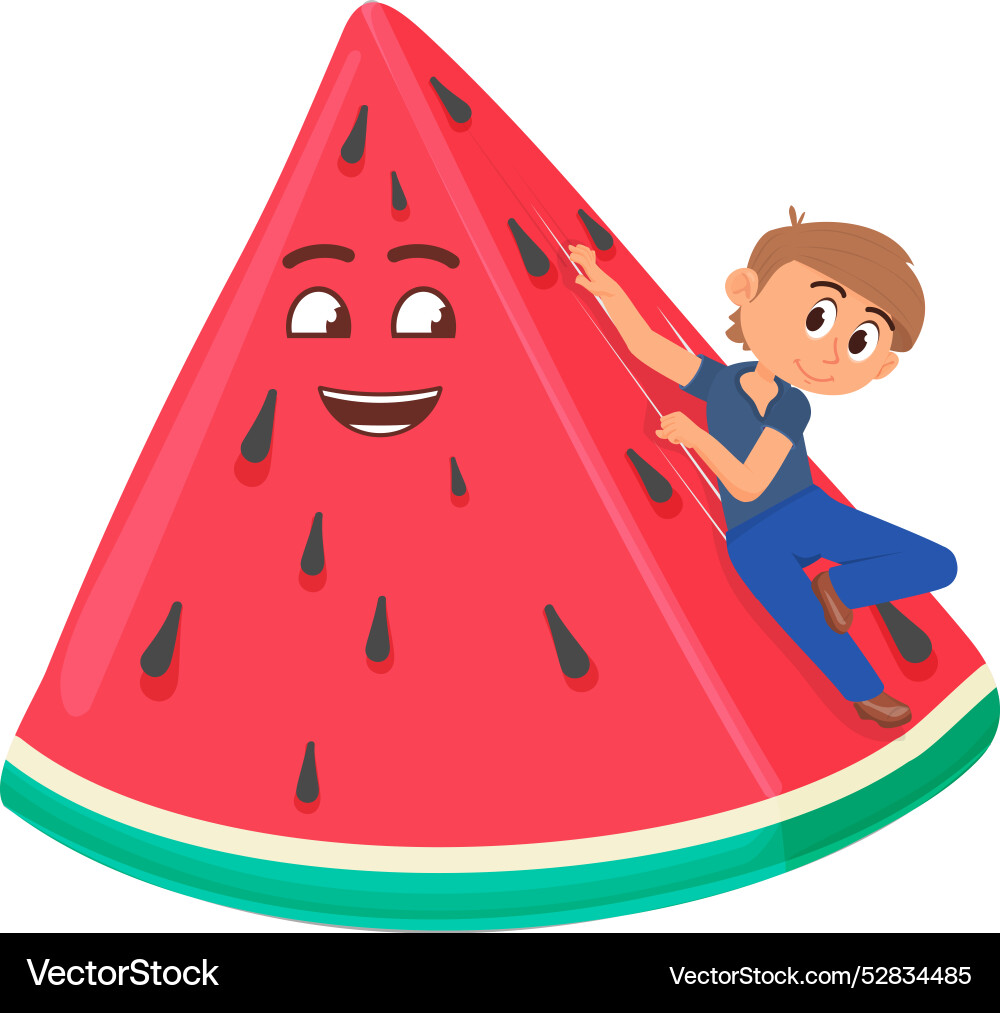 Kid playing with big watermelon slice cartoon Vector Image