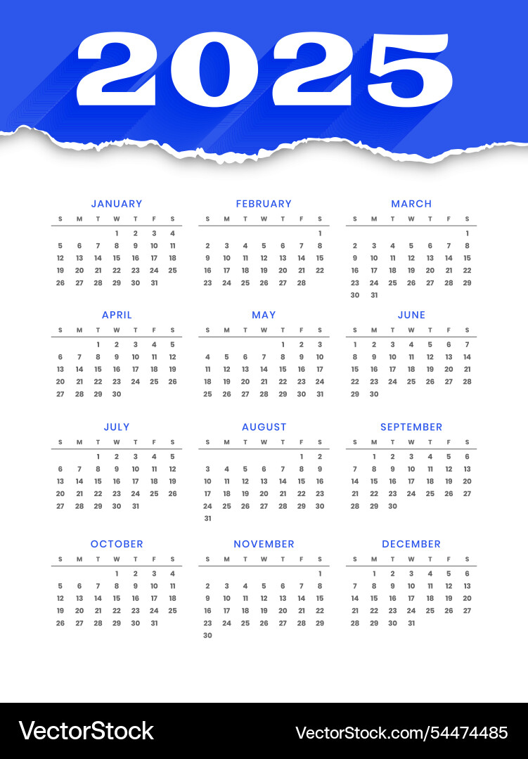Paper torn printable 2025 annual calendar template