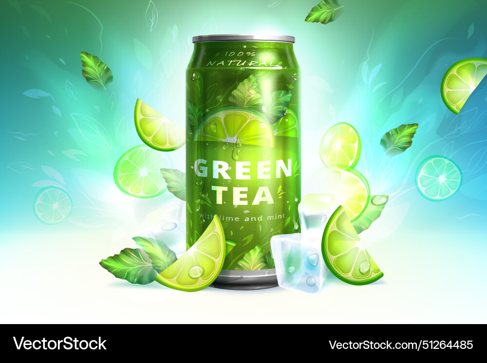 Realistic aluminium can with ice tea drink Vector Image