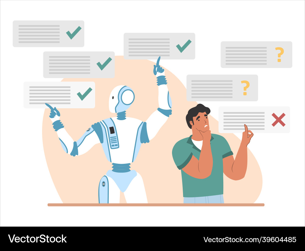 Robot machine answering questions much more Vector Image