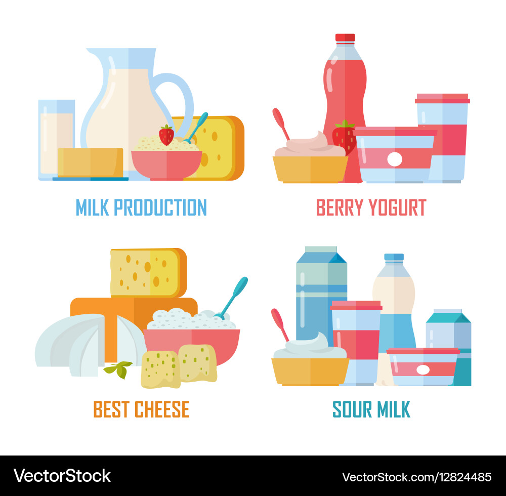 Traditional dairy products from milk Royalty Free Vector