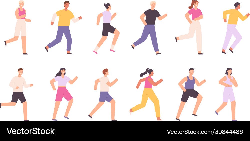 Cartoon athlete characters jogging running Vector Image