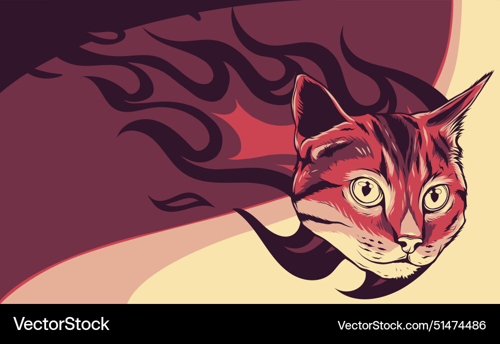 Cat head with flames Royalty Free Vector Image