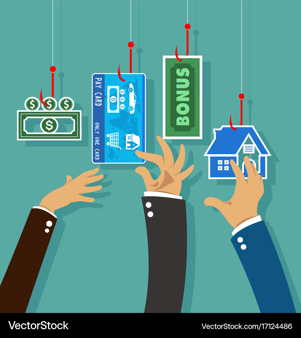 Deceived conceptdeceived with bait and hand Vector Image