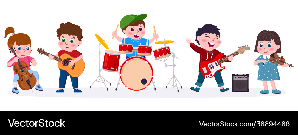 Kids Music Band Playing Instruments Royalty Free Vector