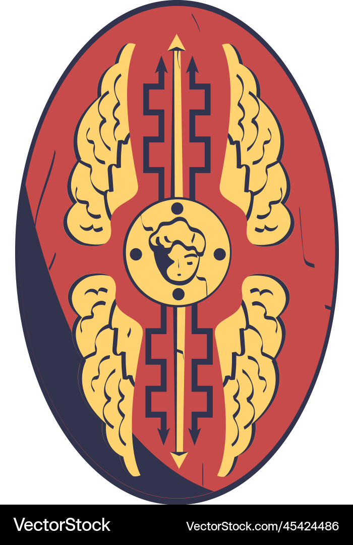 Red oval roman shield with golden ornate Vector Image