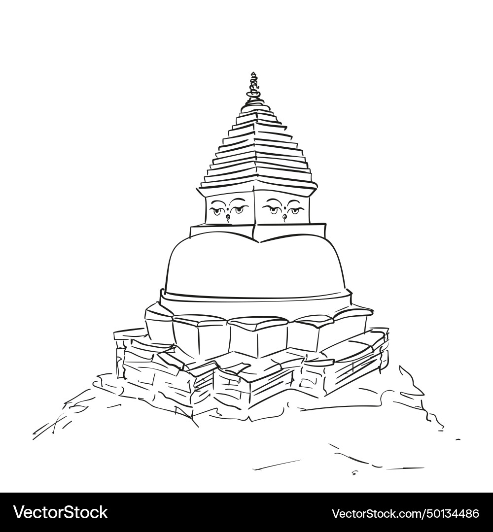 Tibetan buddhist stupa hand drawn buddhism Vector Image