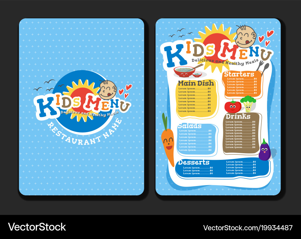 2 pages kids menu design with vegetable Royalty Free Vector