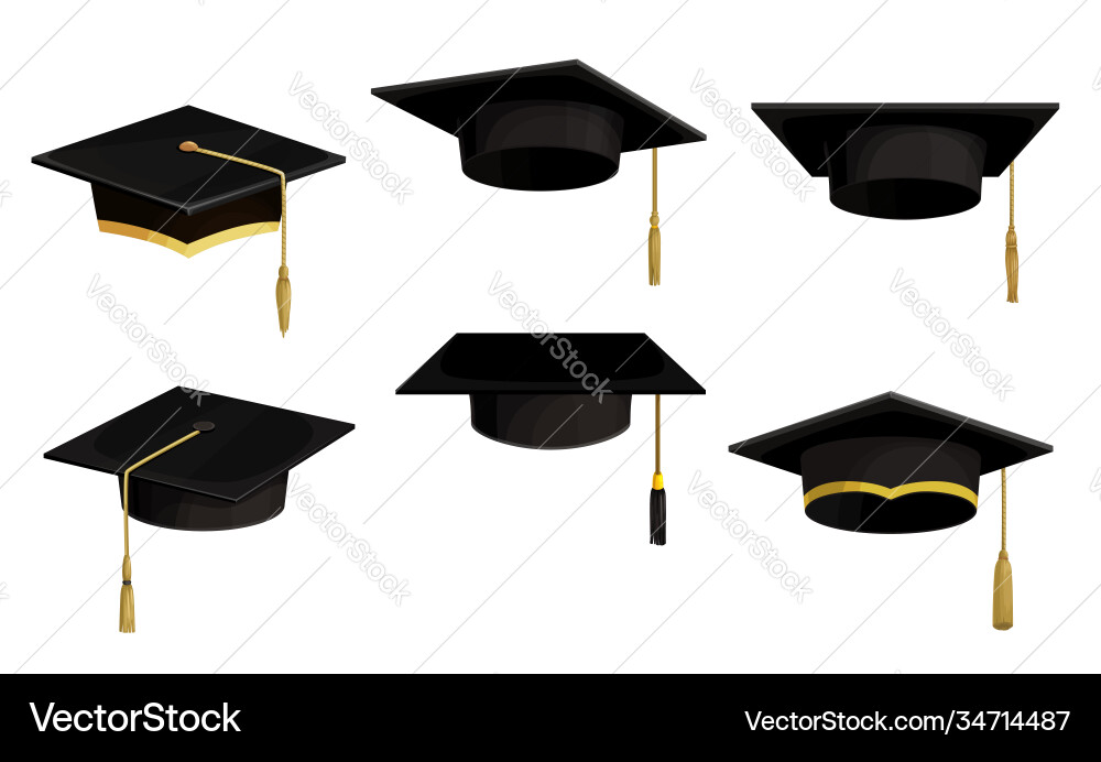 Academic caps icons university black hats Vector Image