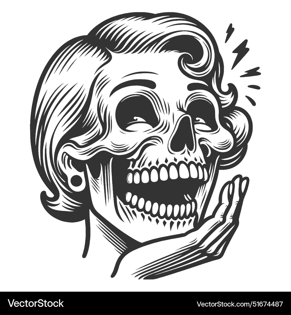 Laughing skeleton with flower in hair Royalty Free Vector