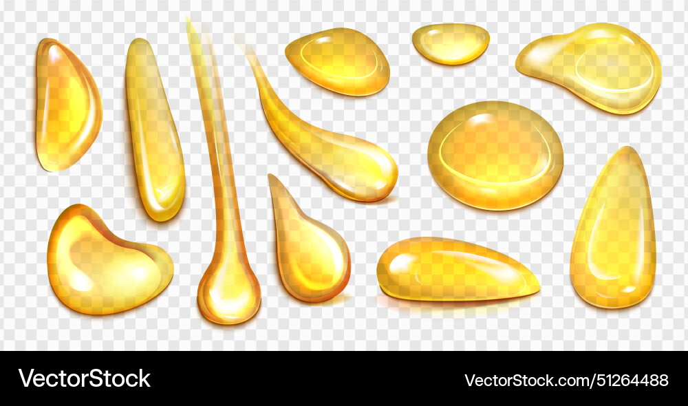 Realistic golden drops different shapes Royalty Free Vector