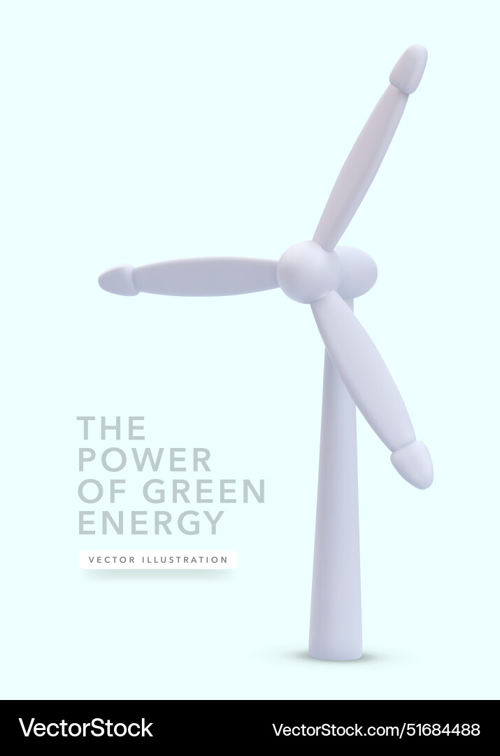 Wind turbine with shadow in 3d realistic style Vector Image