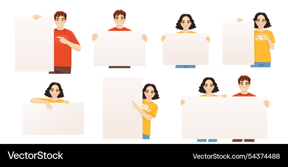 Young woman and man with board set Royalty Free Vector Image