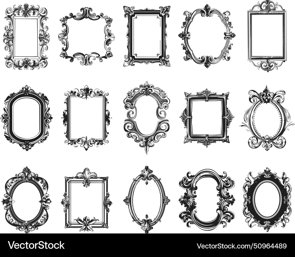 Baroque engraving frames antique floral ornament Vector Image