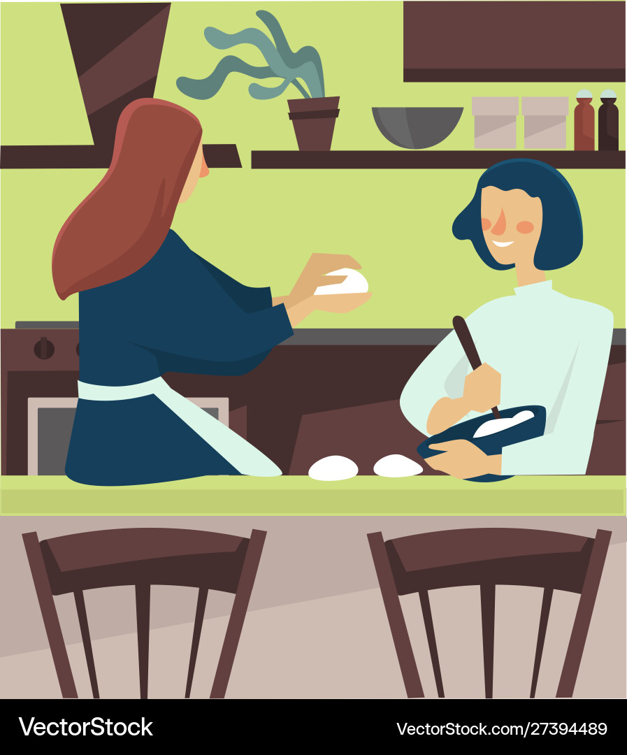 Friends baking together and making dough Vector Image