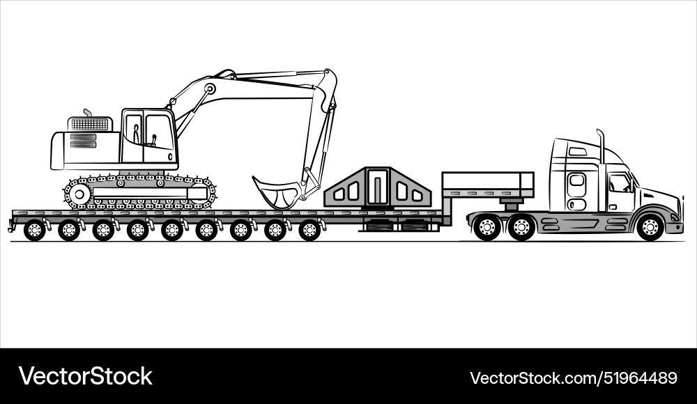 Low loader trailer for construction machinery Vector Image