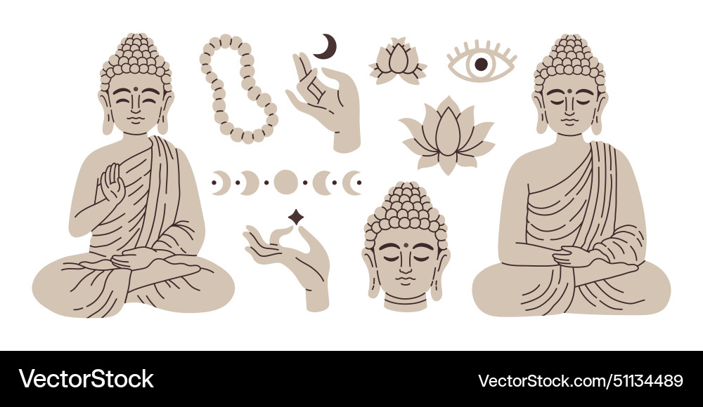 Thai buddhism theravada silver set Royalty Free Vector Image