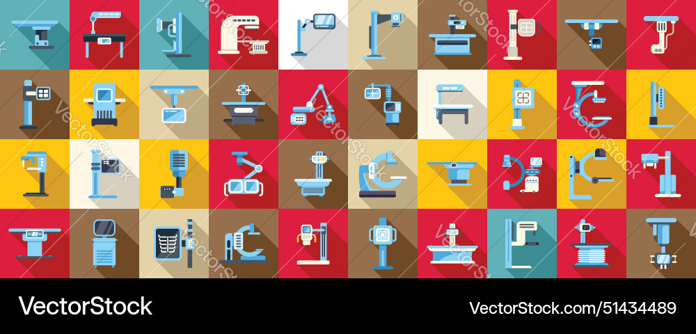 X-ray machine icons set a collection Royalty Free Vector