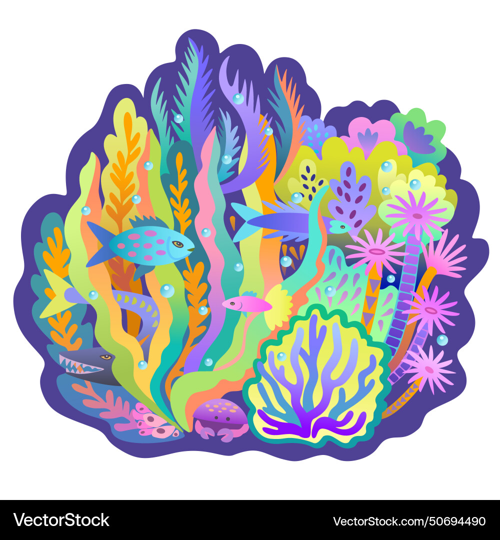 Abstract coral reef colorful drawing with neon Vector Image
