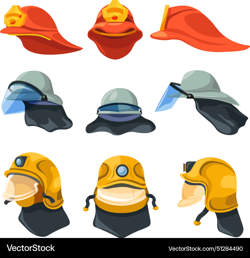 Cartoon firefighter helmets firefighters helmet Vector Image