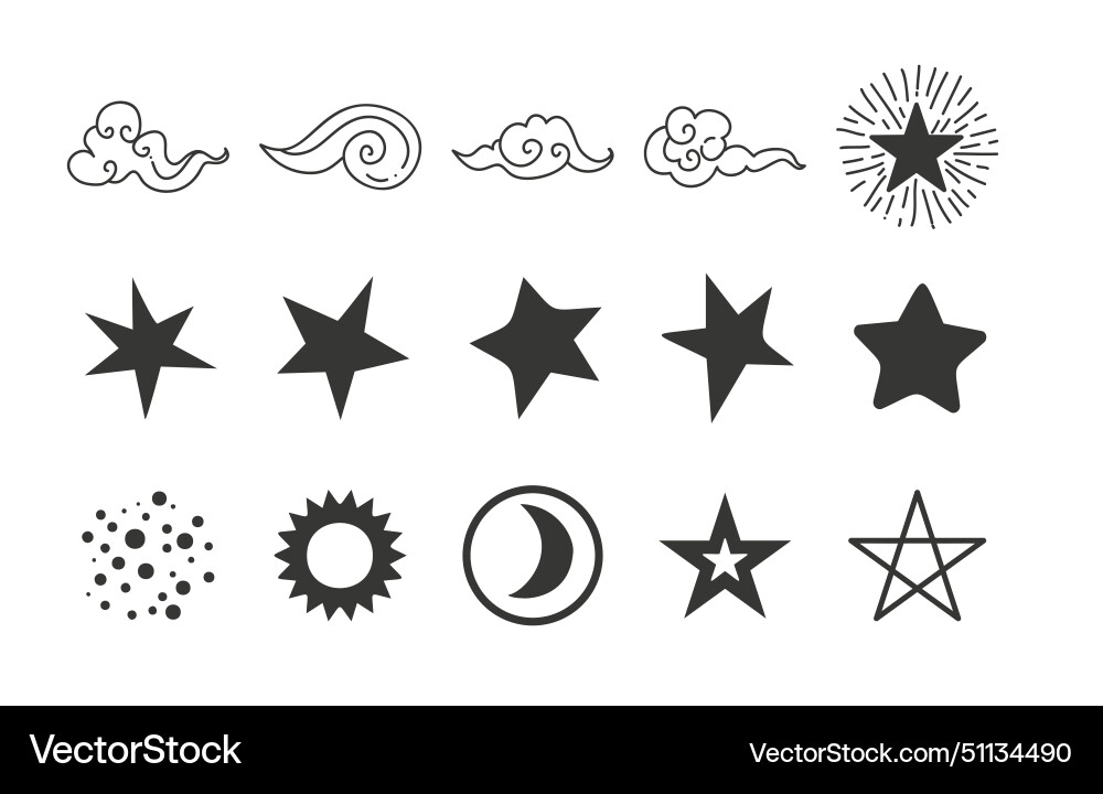 Celestial objects set moon sun stars planets Vector Image