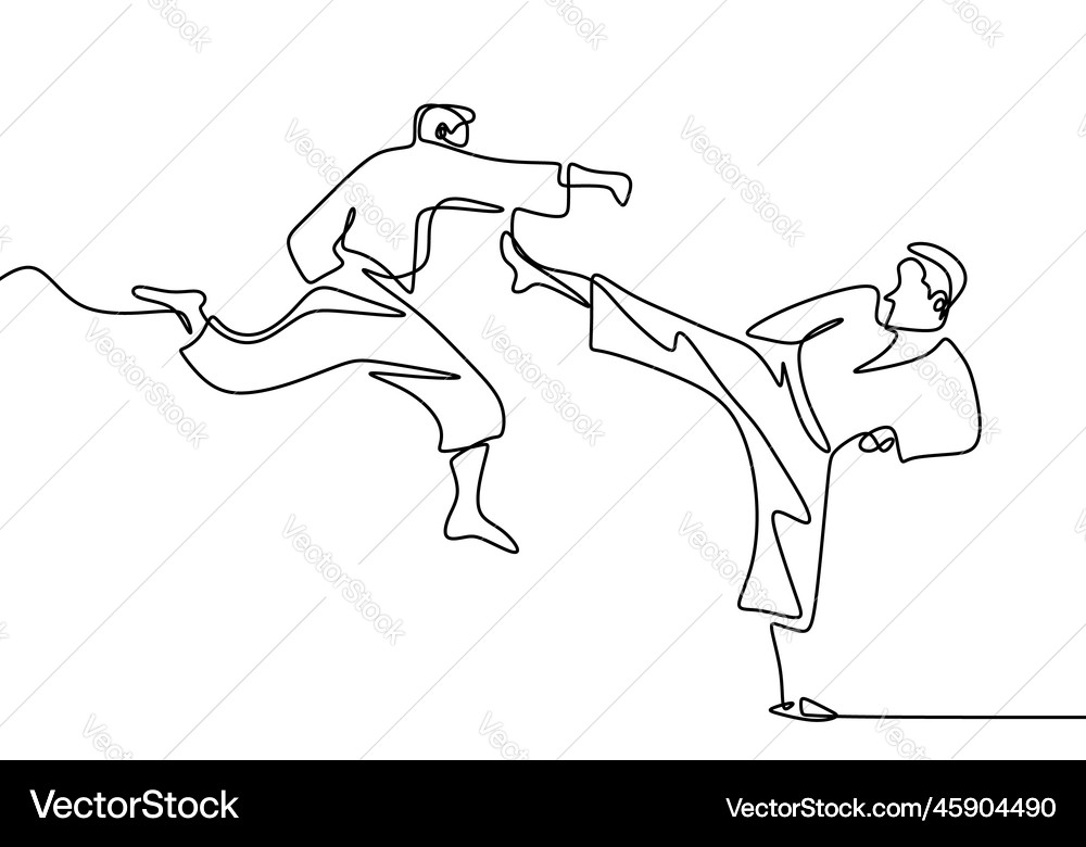 One single continuous line drawing of taekwondo Vector Image