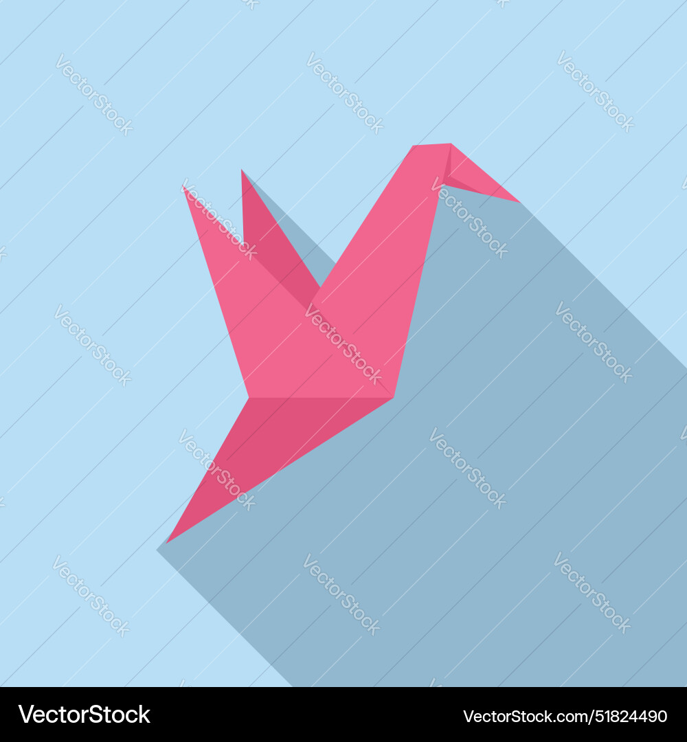 Pink origami bird flying with long shadow Vector Image
