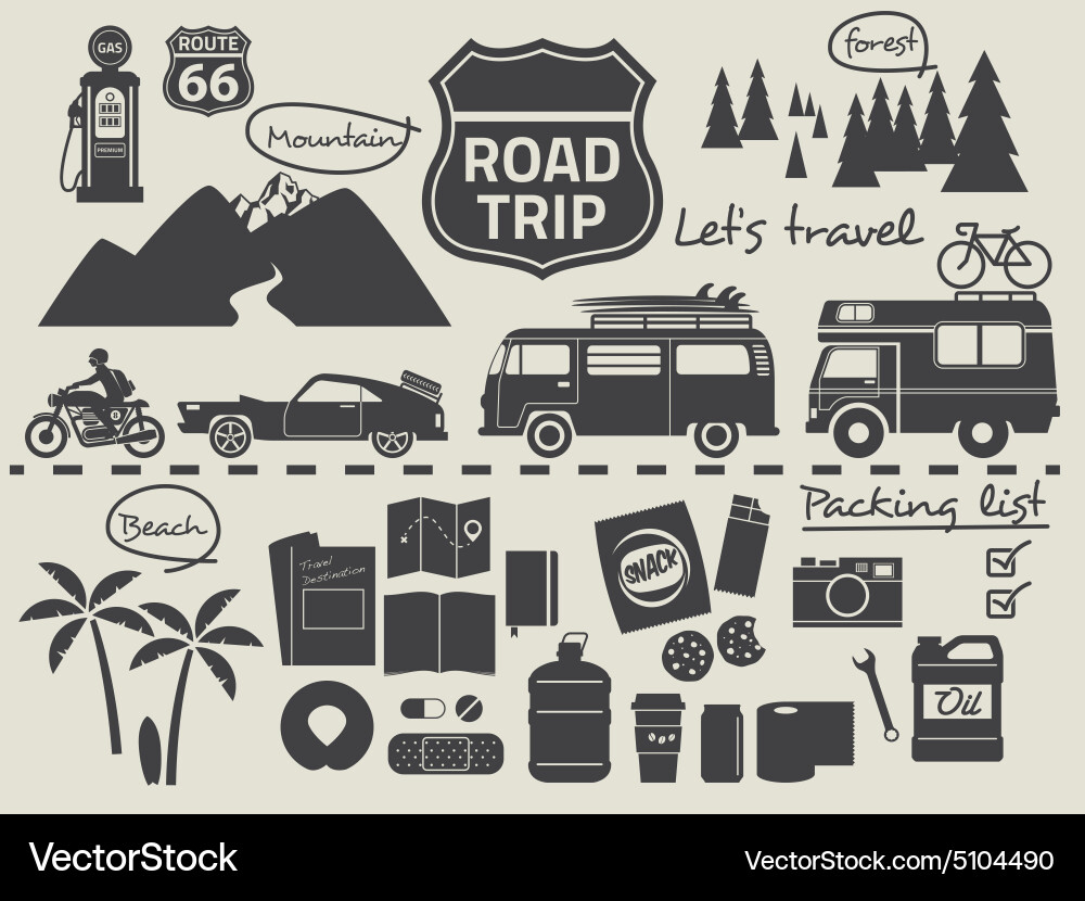 Road trip set Royalty Free Vector Image - VectorStock