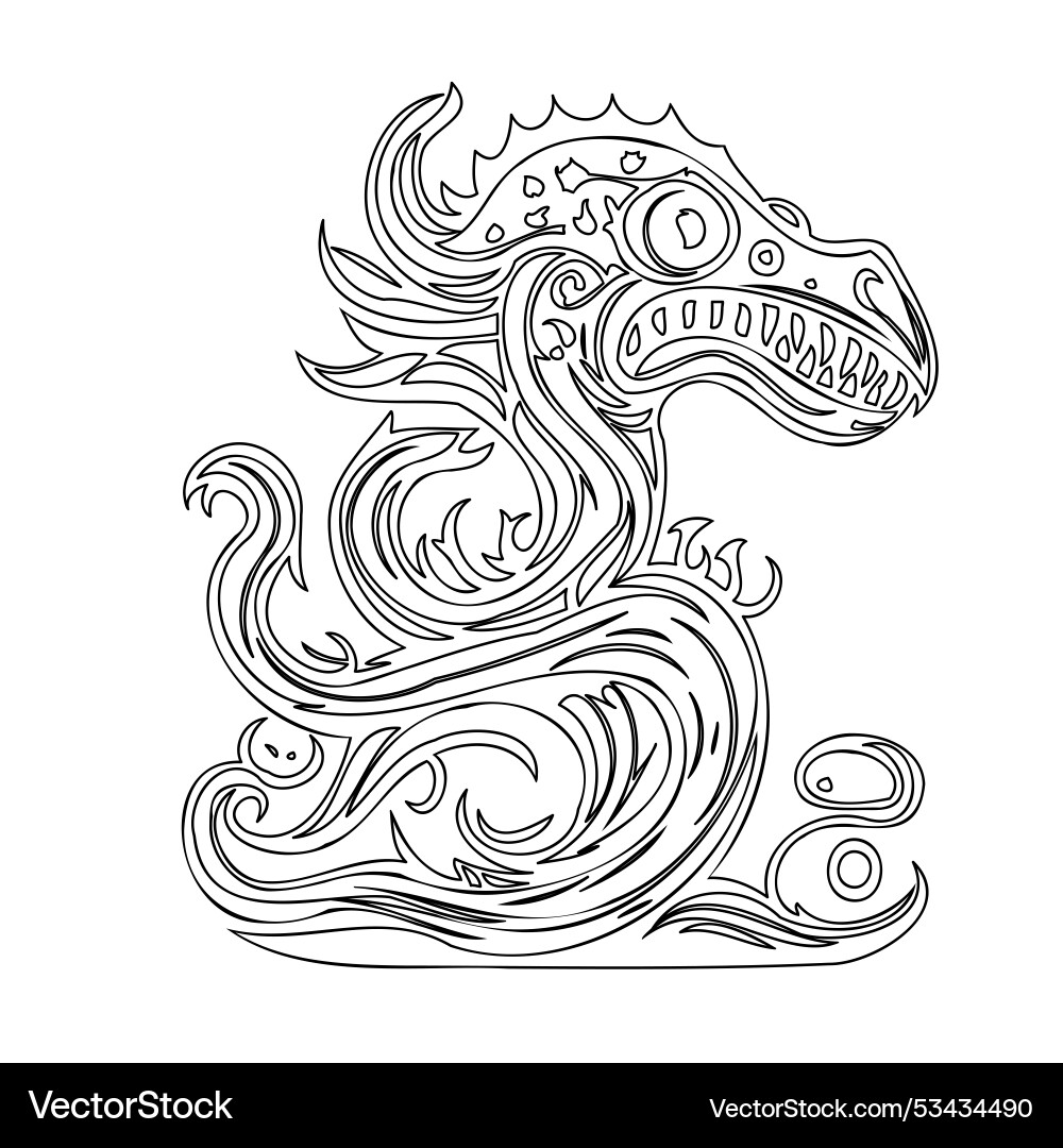 Sea monster outline sketch Royalty Free Vector Image