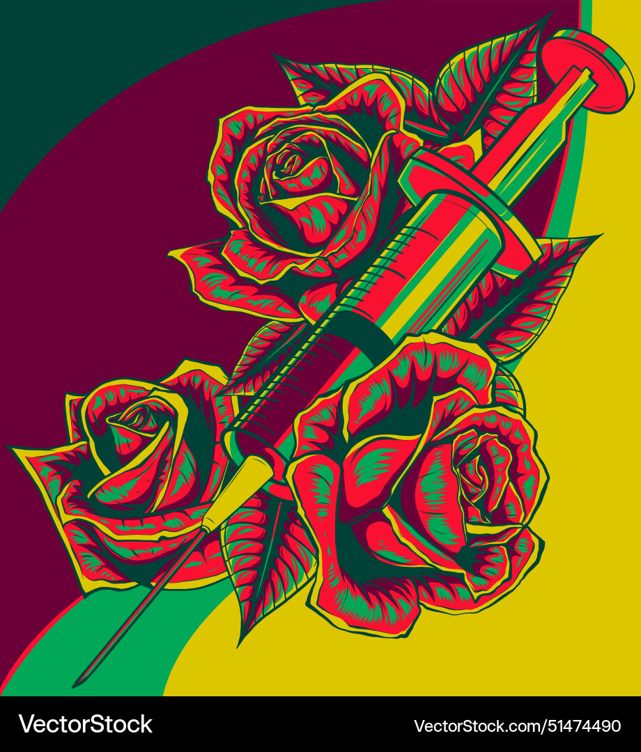 Syringe with roses on white Royalty Free Vector Image