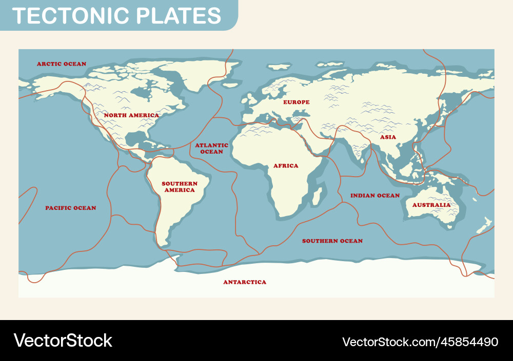 Tectonic plates and landforms Royalty Free Vector Image