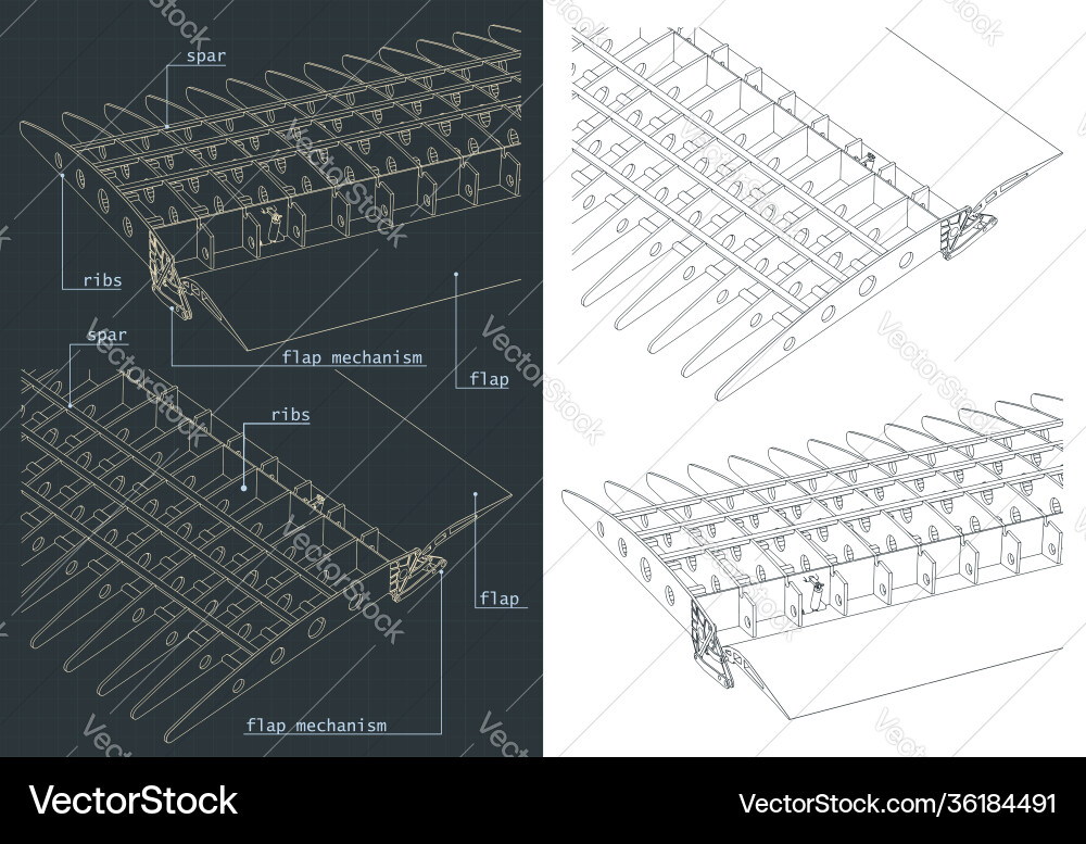 Aircraft wing structure and flaps systems drawings