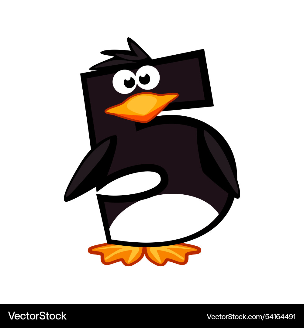 Cartoon number 5 like penguin figure five Vector Image