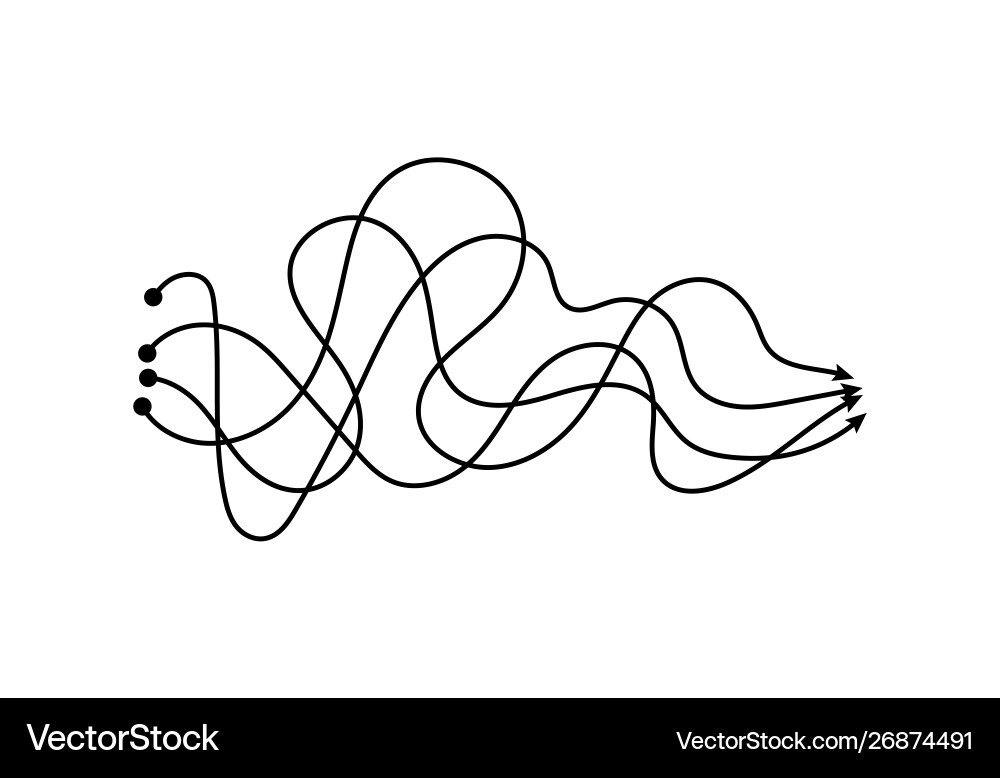 Four messy arrow lines joining in one final point Vector Image